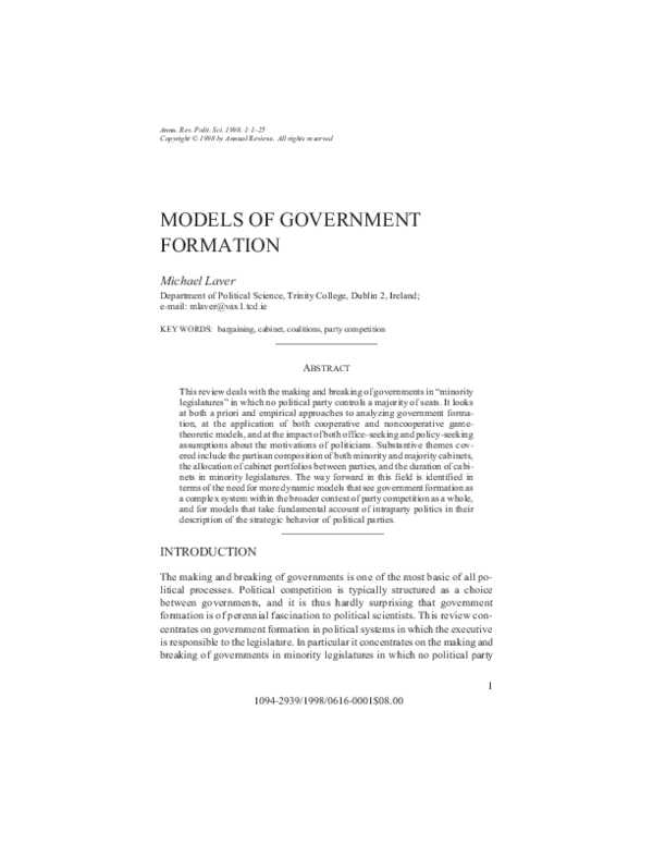 (PDF) Models of Government Formation