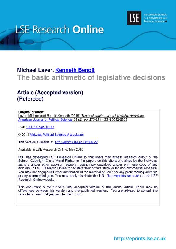 (PDF) The basic arithmetic of legislative decisions