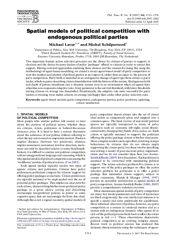 (PDF) Spatial models of political competition with endogenous political ...