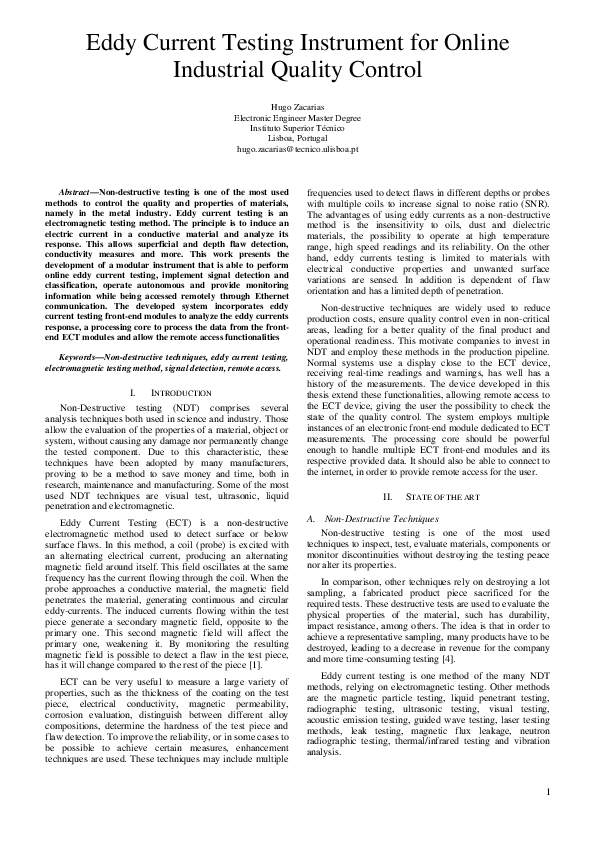 (PDF) Eddy Current Testing Instrument for Online Industrial Quality Control