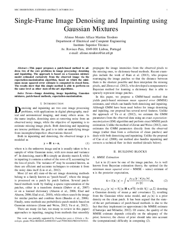 (PDF) Single-frame Image Denoising and Inpainting Using Gaussian Mixtures