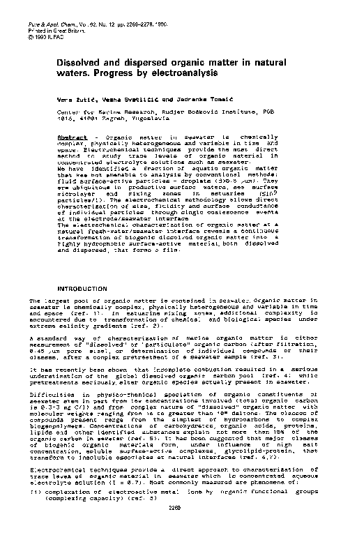 (PDF) Dissolved and dispersed organic matter in natural waters. Progress by electroanalysis ...