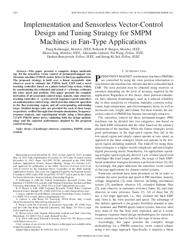(PDF) Implementation and Sensorless Vector-Control Design and Tuning Strategy for SMPM Machines ...