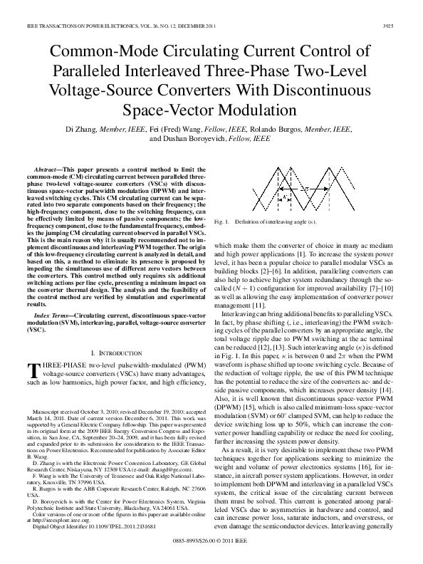 Pdf Common Mode Circulating Current Control Of Paralleled Interleaved Three Phase Two Level