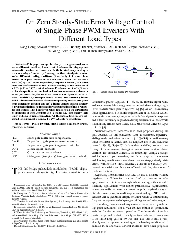 (PDF) On Zero Steady-State Error Voltage Control of Single-Phase PWM Inverters With Different ...
