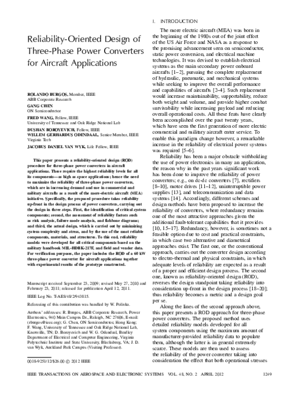 (PDF) Reliability-Oriented Design of Three-Phase Power Converters for Aircraft Applications