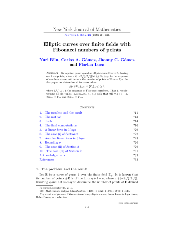 Pdf Elliptic Curves Over Finite Fields With Fibonacci Numbers Of Points