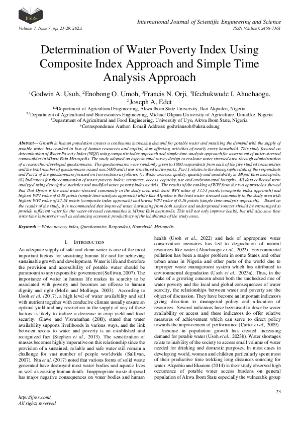 (PDF) Determination of Water Poverty Index Using Composite Index ...