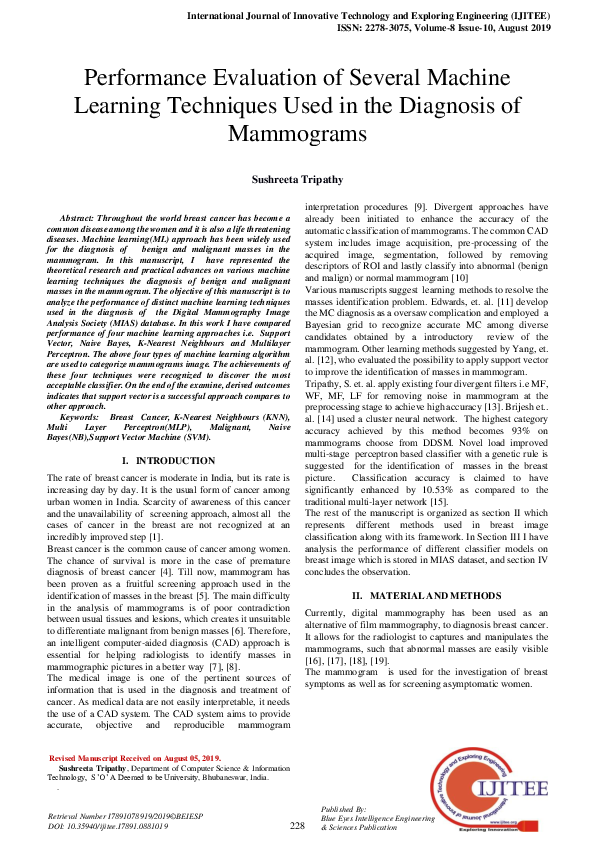 (PDF) Performance Evaluation of Several Machine Learning Techniques ...