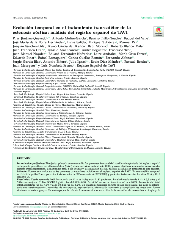 (PDF) Evoluci n temporal en el tratamiento transcat ter de la estenosis a rtica: an lisis del ...