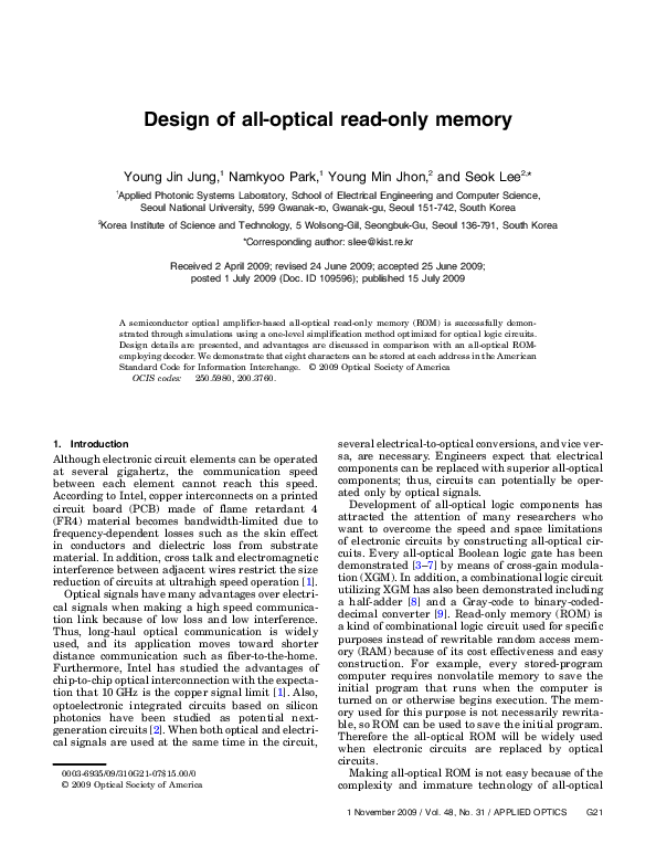 (PDF) Design of all-optical read-only memory