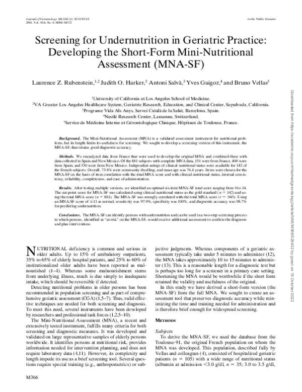 (PDF) Screening for Undernutrition in Geriatric Practice: Developing ...