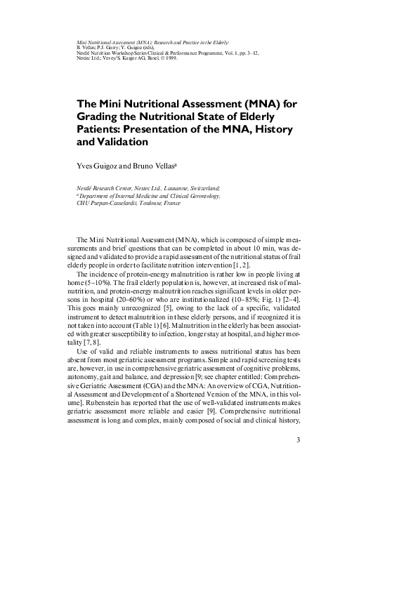 (PDF) The Mini Nutritional Assessment (MNA) for Grading the Nutritional ...