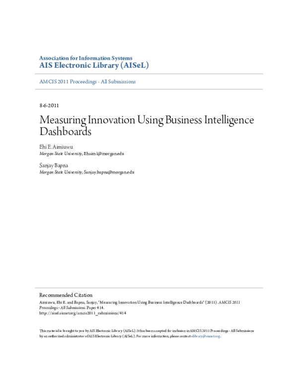 (PDF) Measuring Innovation Using Business Intelligence Dashboards