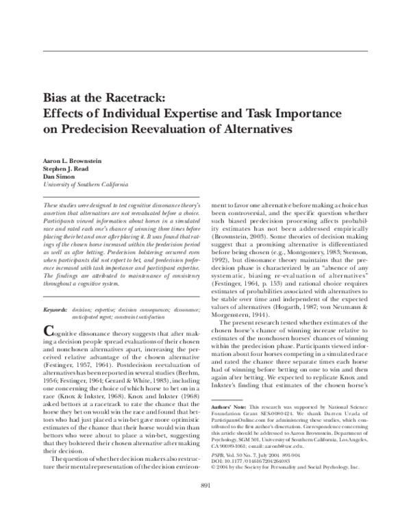 (PDF) Bias at the Racetrack: Effects of Individual Expertise and Task Importance on Predecision ...
