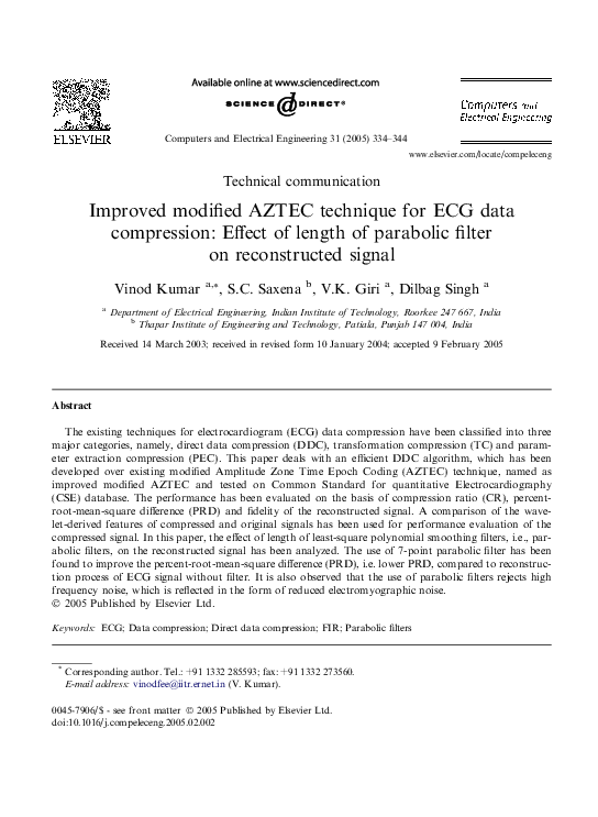 (PDF) Improved modified AZTEC technique for ECG data compression: Effect of length of parabolic ...