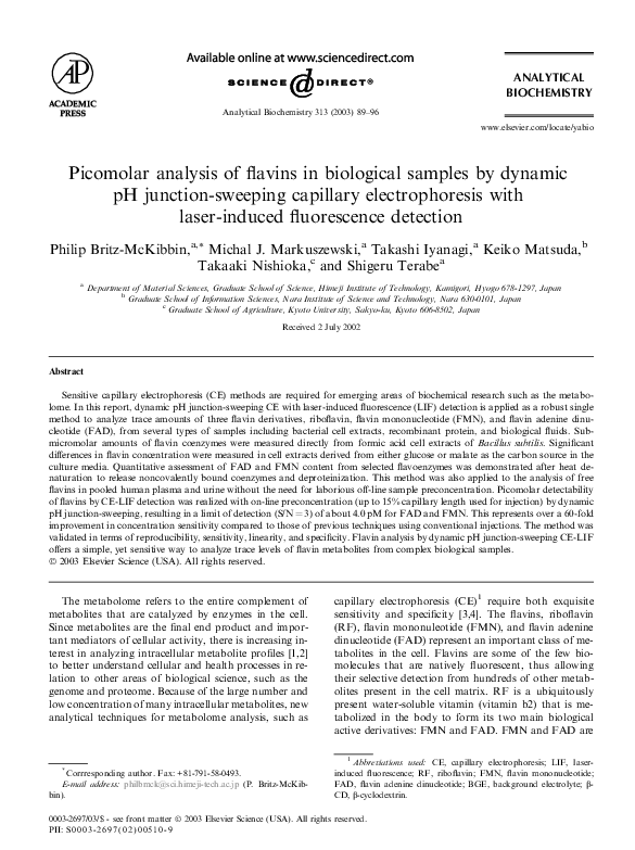 (PDF) Picomolar analysis of flavins in biological samples by dynamic pH ...