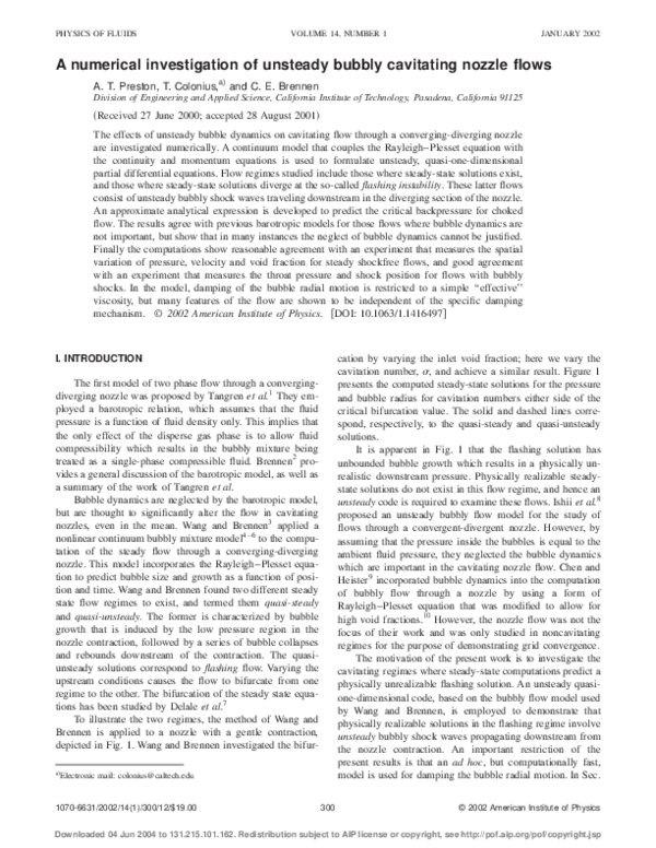 (PDF) A numerical investigation of unsteady bubbly cavitating nozzle flows