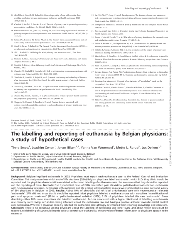 (PDF) The labelling and reporting of euthanasia by Belgian physicians: a study of hypothetical cases