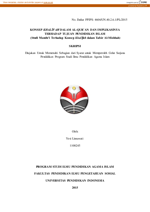 (PDF) Konsep Khalifah Dalam Al-Qur'An Dan Implikasinya Terhadap Tujuan Pendidikan Islam