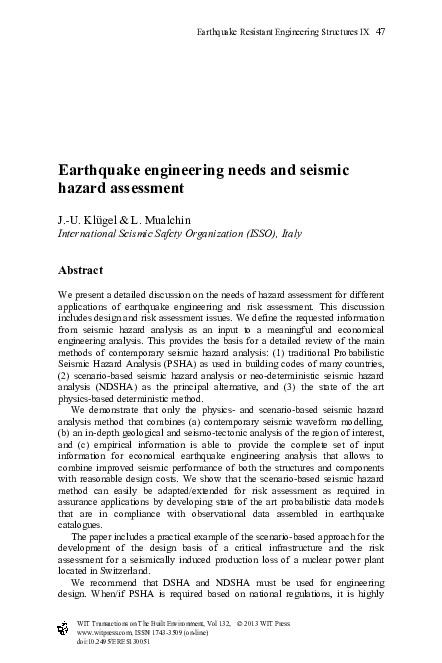 (PDF) Earthquake engineering needs and seismic hazard assessment