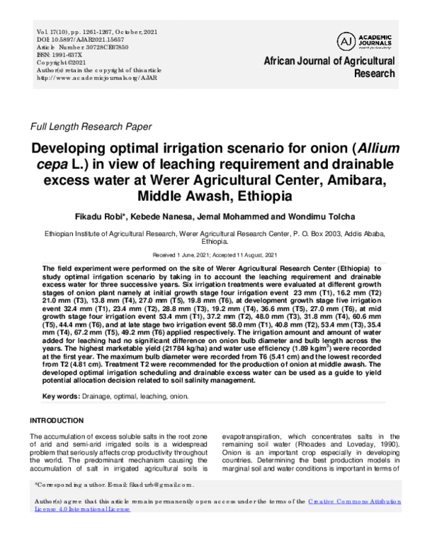 (PDF) Developing optimal irrigation scenario for onion (Allium cepa L ...