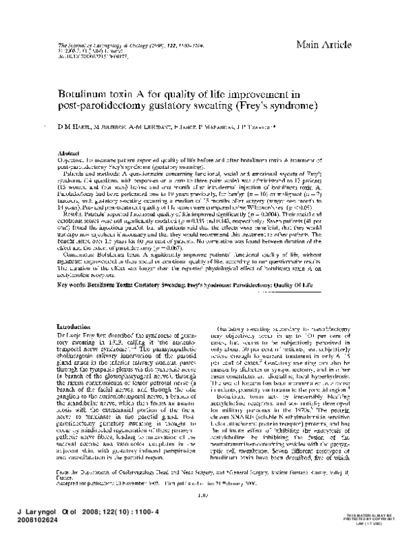 (PDF) Botulinum toxin A for quality of life improvement in post ...