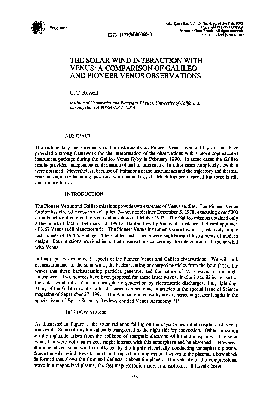(PDF) The solar wind interaction with Venus: A comparison of Galileo ...