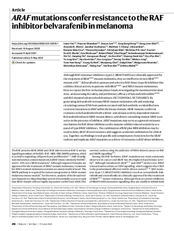(PDF) ARAF mutations confer resistance to the RAF inhibitor ...