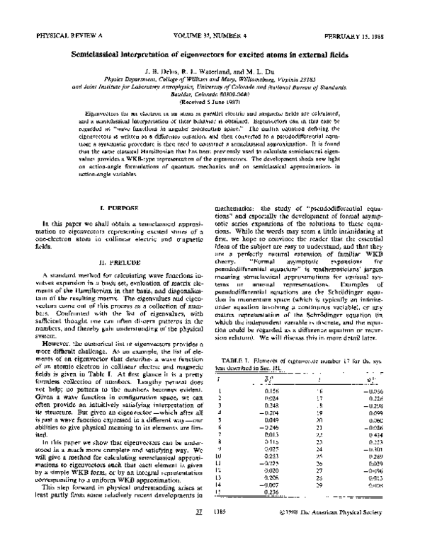 (PDF) Semiclassical interpretation of eigenvectors for excited atoms in external fields