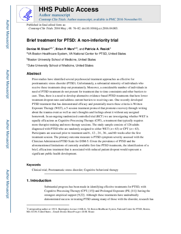 (PDF) Brief treatment for PTSD: A non-inferiority trial