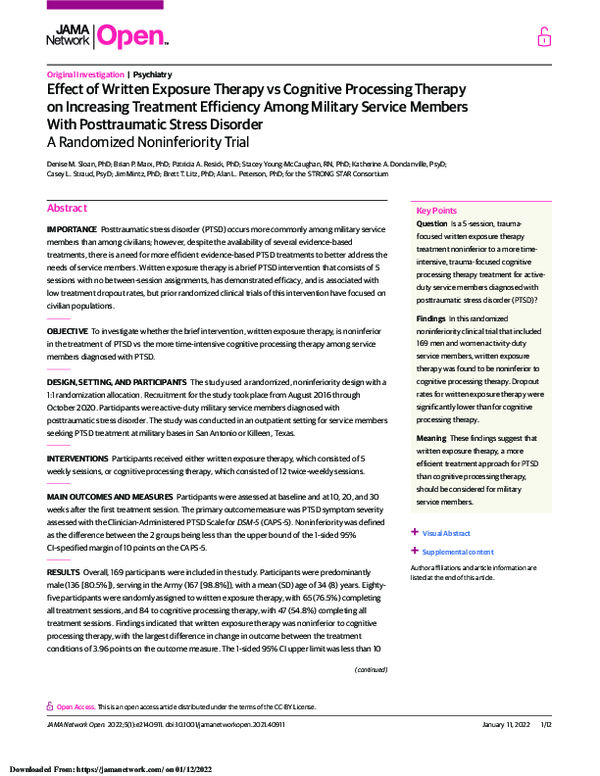 (PDF) Effect of Written Exposure Therapy vs Cognitive Processing ...