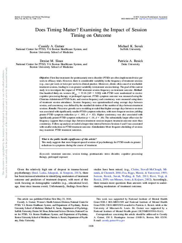 (PDF) Does Timing Matter? Examining the Impact of Session Timing on Outcome