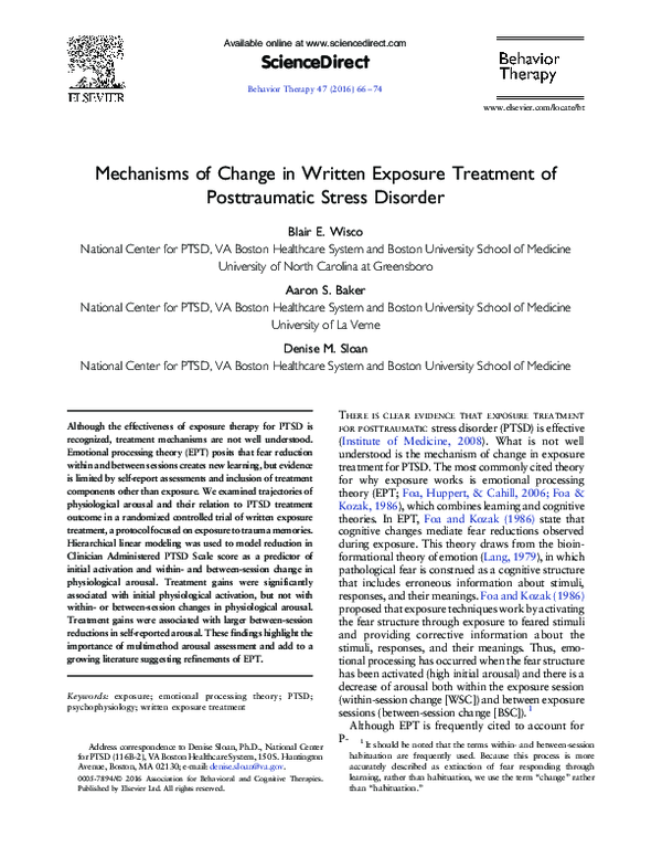 (PDF) Mechanisms of Change in Written Exposure Treatment of ...