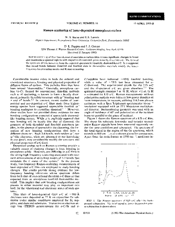 (PDF) Raman scattering of laser-deposited amorphous carbon | J. Cuomo ...