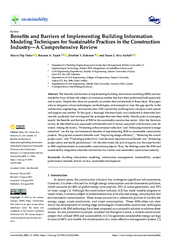 (PDF) Benefits and Barriers of Implementing Building Information Modeling Techniques for ...