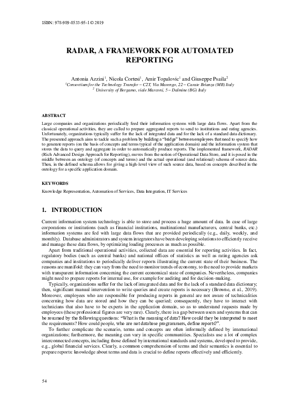 (PDF) Radar, a Framework for Automated Reporting