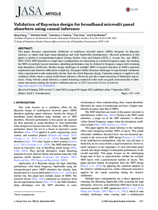(PDF) Validation of Bayesian design for broadband microslit panel absorbers using causal inference
