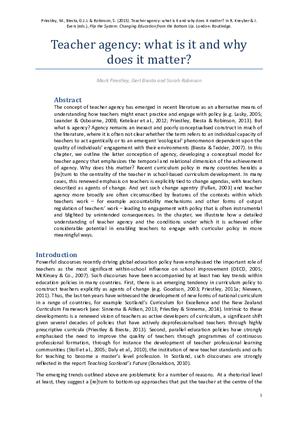 (PDF) Teacher Agency