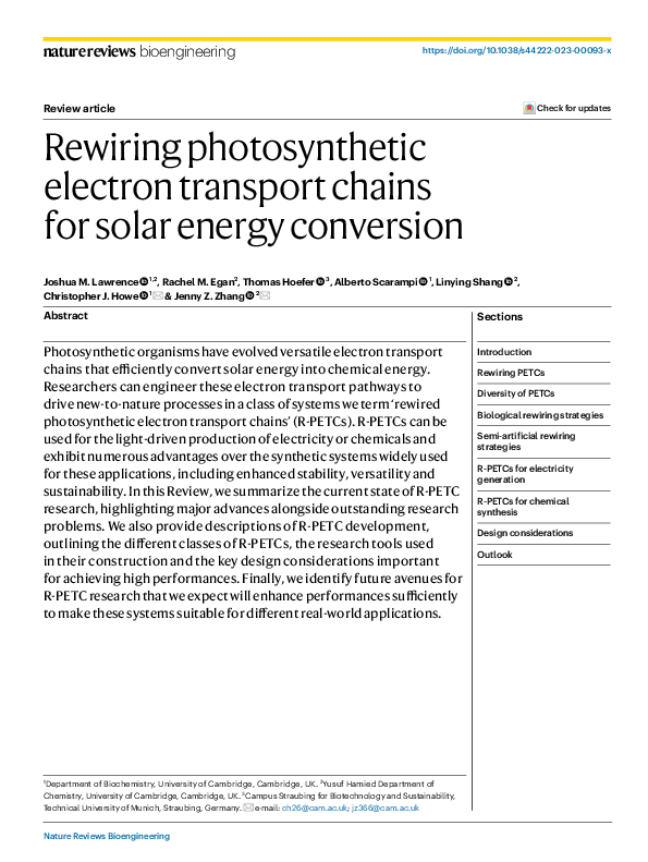 (PDF) Rewiring photosynthetic electron transport chains for solar ...