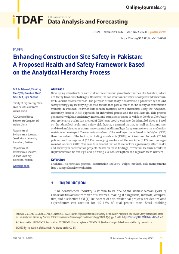(PDF) Enhancing Construction Site Safety in Pakistan: A Proposed Health and Safety Framework ...