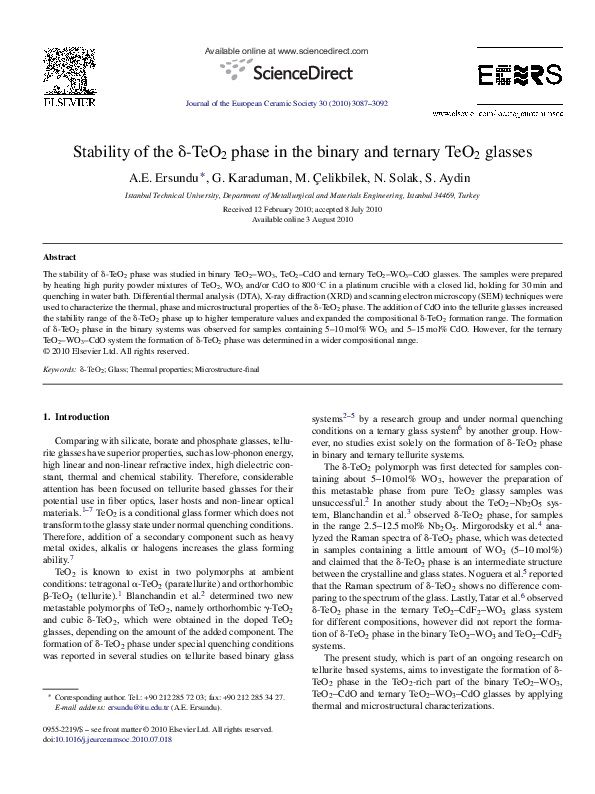 (PDF) Stability of the δ-TeO2 phase in the binary and ternary TeO2 glasses