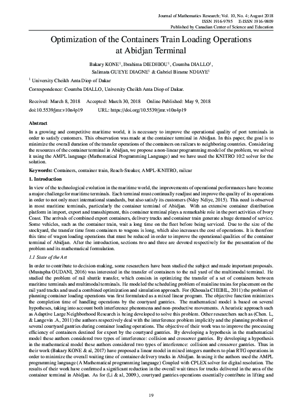 (PDF) Optimization of the Containers Train Loading Operations at Abidjan Terminal | bakary kone ...