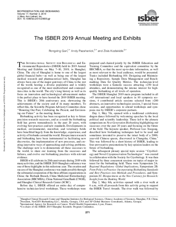 (PDF) The ISBER 2019 Annual Meeting and Exhibits | Zisis Kozlakidis ...