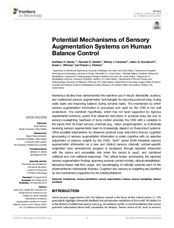 (PDF) Potential Mechanisms of Sensory Augmentation Systems on Human Balance Control