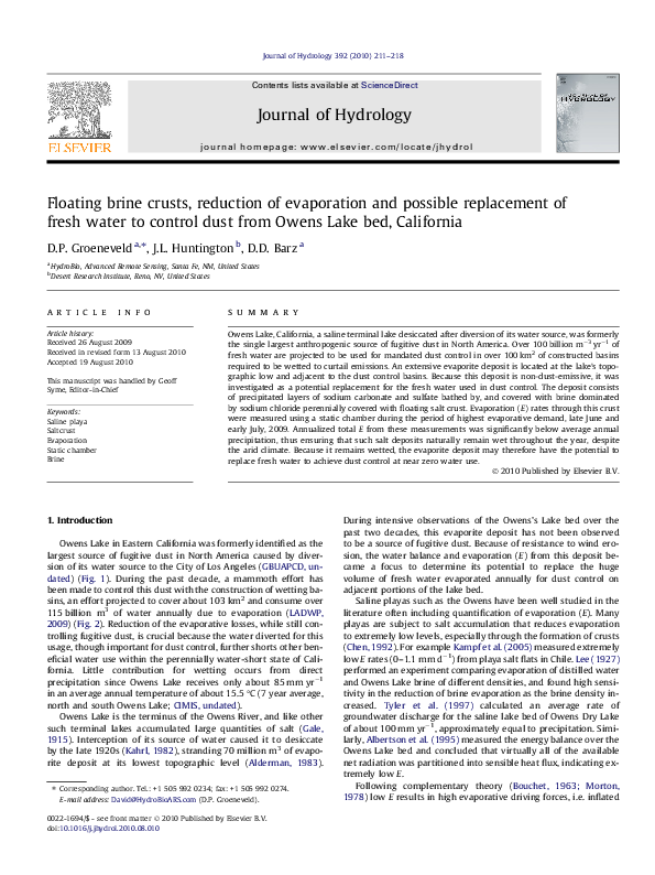 Floating brine crusts, reduction of evaporation and possible ...