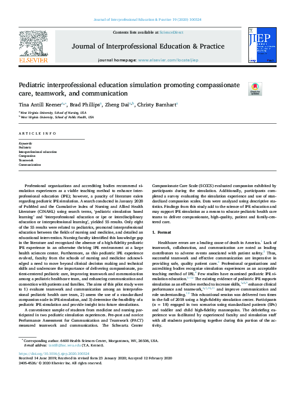 (PDF) Pediatric interprofessional education simulation promoting compassionate care, teamwork ...