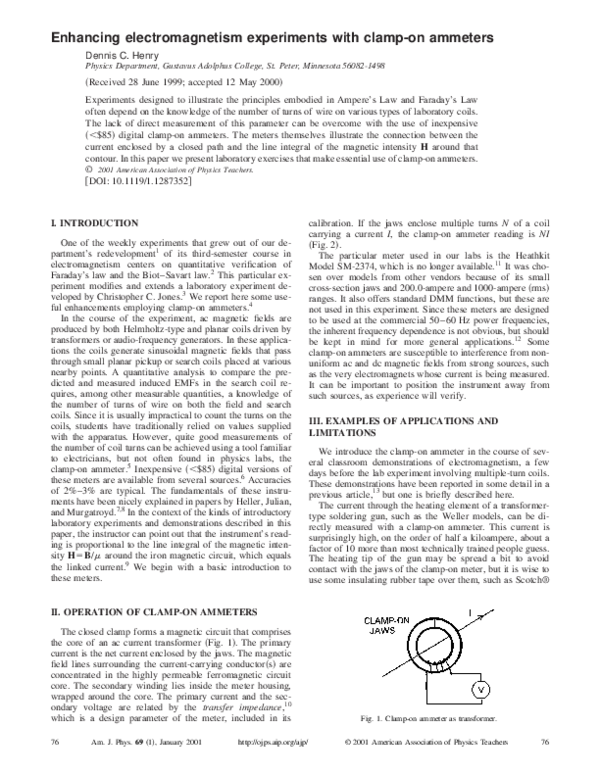 (PDF) Enhancing electromagnetism experiments with clamp-on ammeters ...