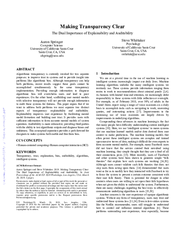(PDF) Making Transparency Clear: The Dual Importance of Explainability ...