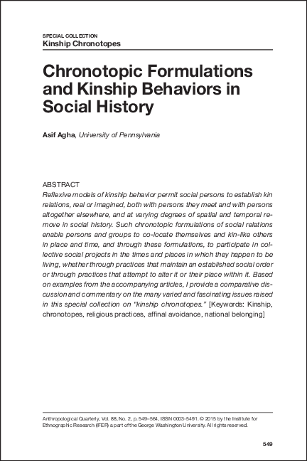 (PDF) Chronotopic Formulations and Kinship Behaviors in Social History